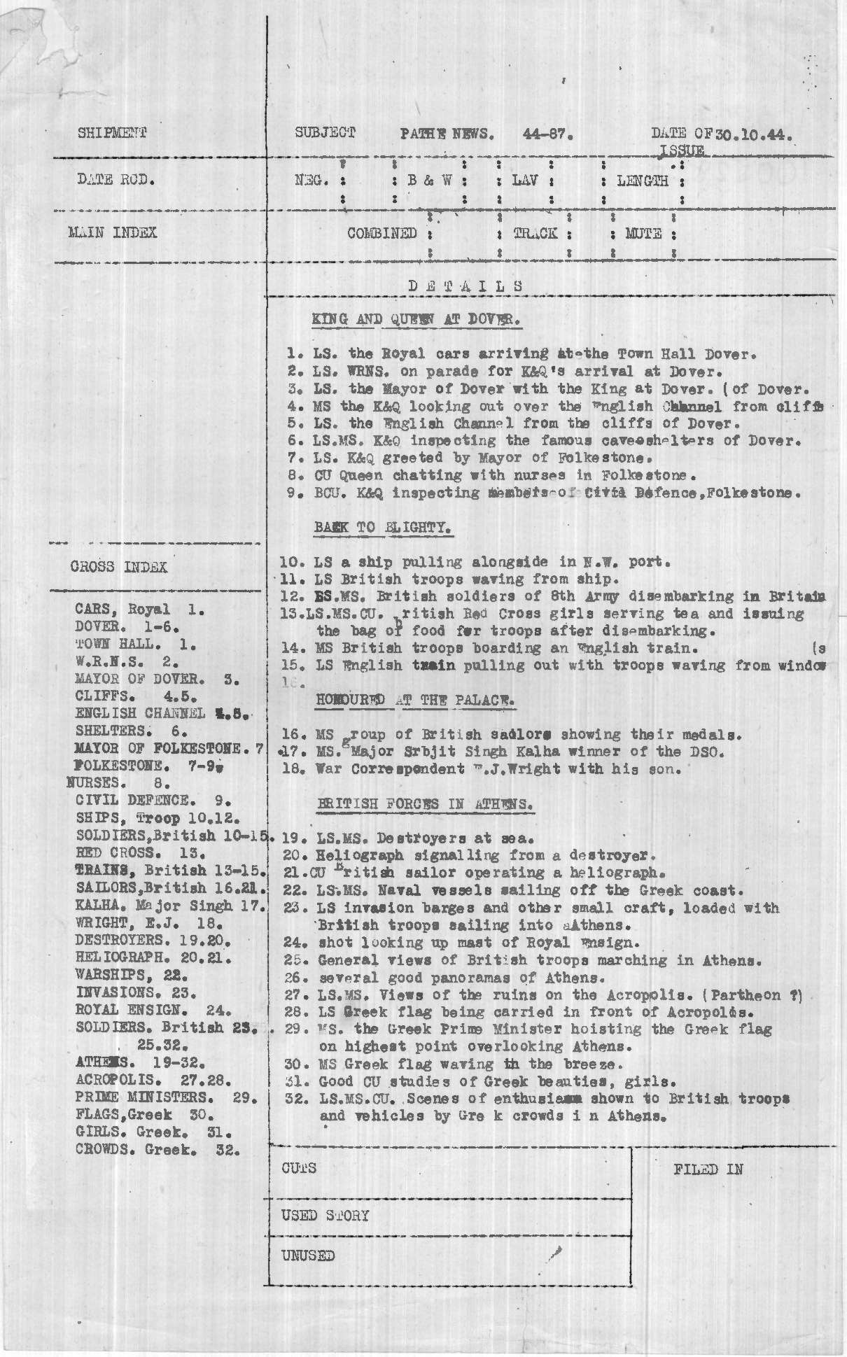 Shot List - Back to Blighty · News on Screen